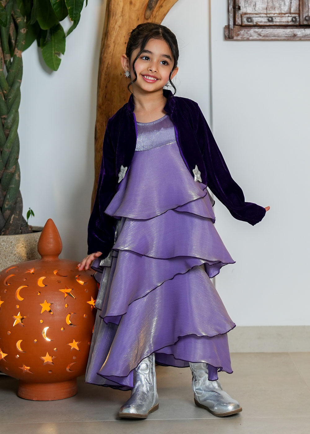7995 Purple Daraa Set With Stars For Girls – Thoubi