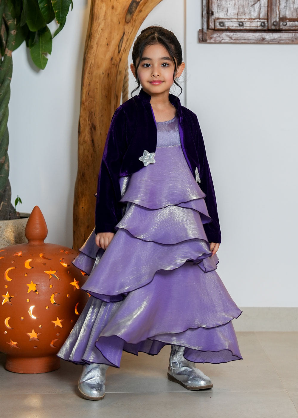 7995 Purple Daraa Set With Stars For Girls – Thoubi