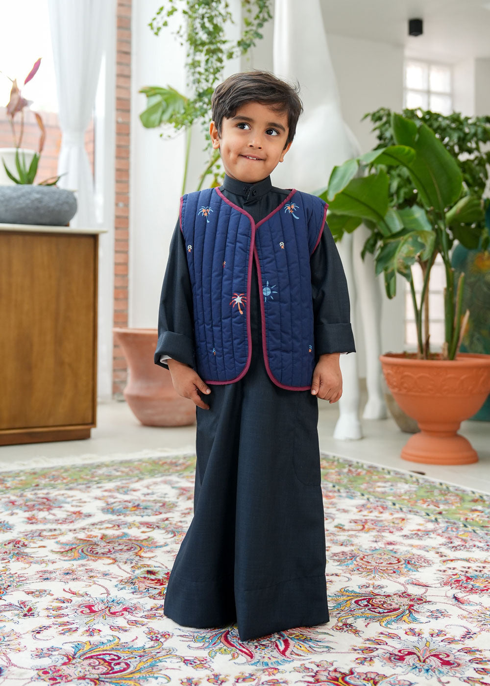 8058 Navy Blue Fox Vest For Boys – Thoubi