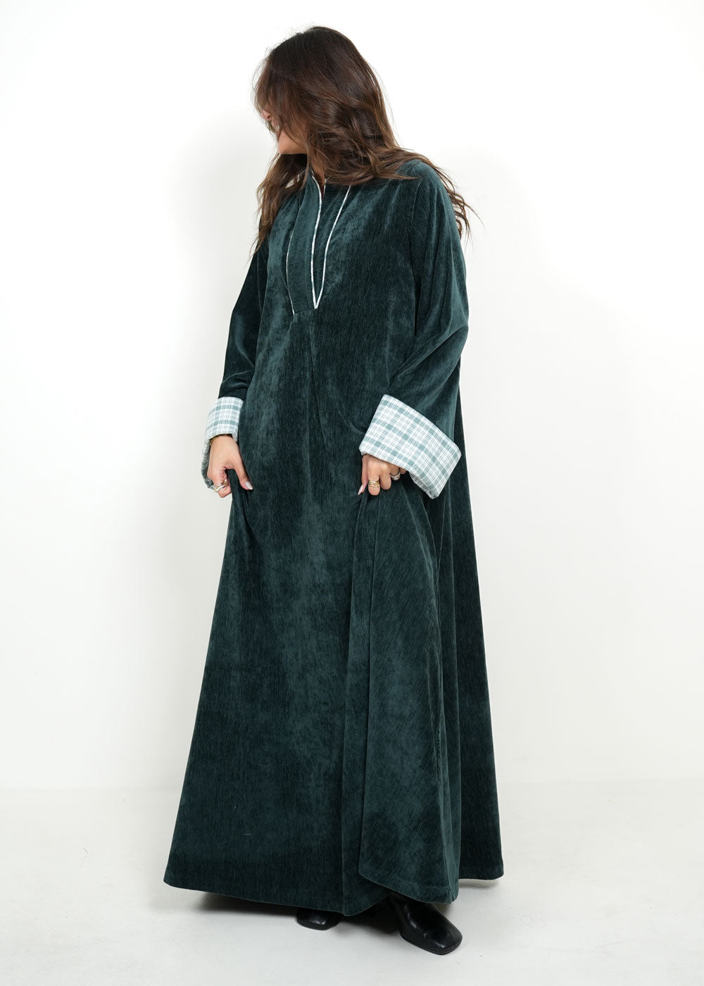 8096 Dark Green Velvet Daraa For Women – Thoubi